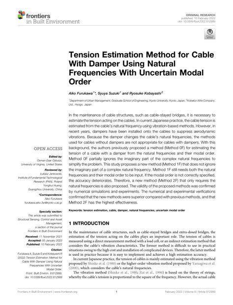 Pdf Tension Estimation Method For Cable With Damper Using Natural Frequencies With Uncertain