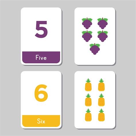 아이들을 위한 숫자 플래시 카드 아름다운 인쇄용 숫자 카드 플래시 카드 5~6 프리미엄 벡터
