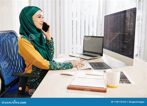 Muslim Software Developer Talking On Phone Stock Image Image Of