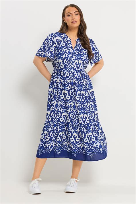 Yours Plus Size Blue Abstract Half Placket Dress Yours Clothing