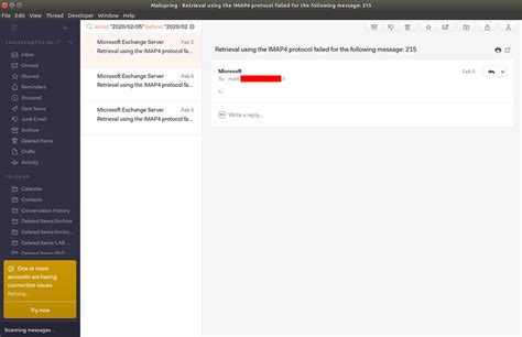 retrieval using the imap4 protocol failed for the following message