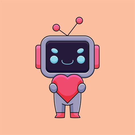 Cute Robot Holding Love Hearth Cartoon Mascot Doodle Art Hand Drawn Concept Vector Kawaii Icon