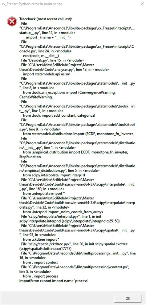 Python Cxfreeze Cannot Import Name Process When Using Statsmodelsapi Stack Overflow
