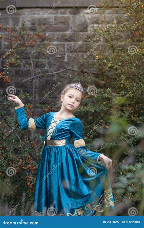 Beautiful Girl In A Princess Blue Dress Posing Stock Photo Image Of Drying Summer