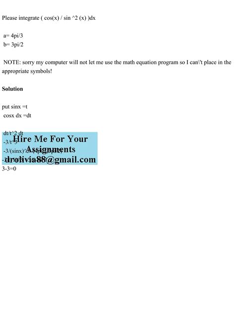 Please Integrate Cosx Sin 2 X Dx A 4pi3 B 3pi2pdf