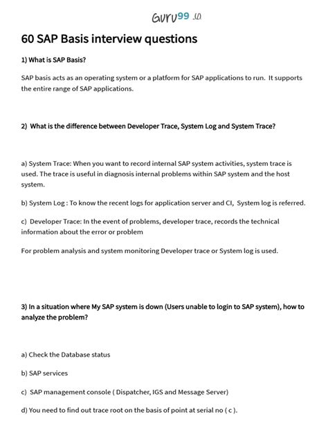 60 Sap Basis Interview Questions Pdf Sap Se Kernel Operating System