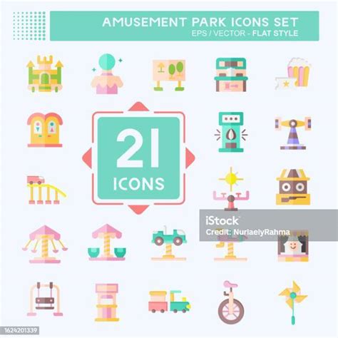 아이콘 세트 놀이 공원입니다 서커스 기호와 관련이 있습니다 플랫 스타일 심플한 디자인 편집 가능 간단한 그림 감정에 대한 스톡 벡터 아트 및 기타 이미지 Istock