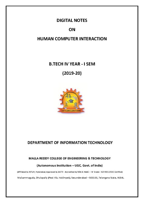 Human Computer Interaction Notes Digital Notes On Human Computer