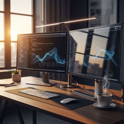 Developer Analyzing Code And Data On Dual Monitors In A Sunlit