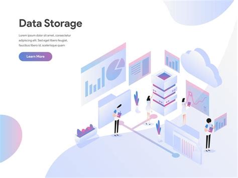 Landing Page Template Of Data Storage Isometric Illustration Concept Modern Flat Design Concept