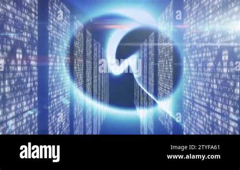 Animation Of Data Processing And Digital Information Flowing Through Network Of Computer Servers