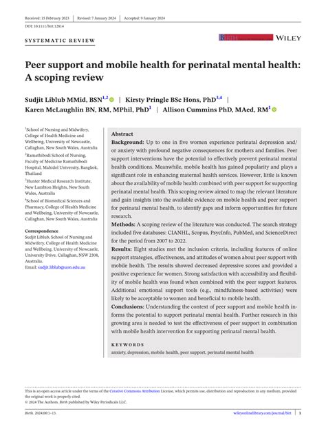 (PDF) Peer support and mobile health for perinatal mental health: A scoping review
