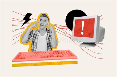Composite Collage Image Of Confused Man Ignore Broken Computer Keyboard