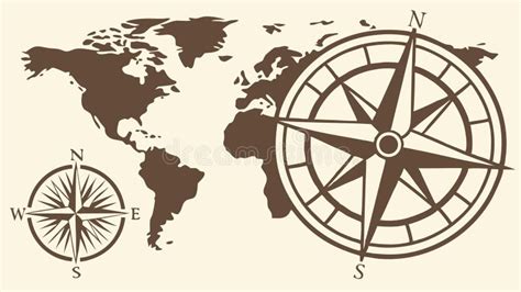 World Map And Compass Rose Travel And Navigation Vector Design