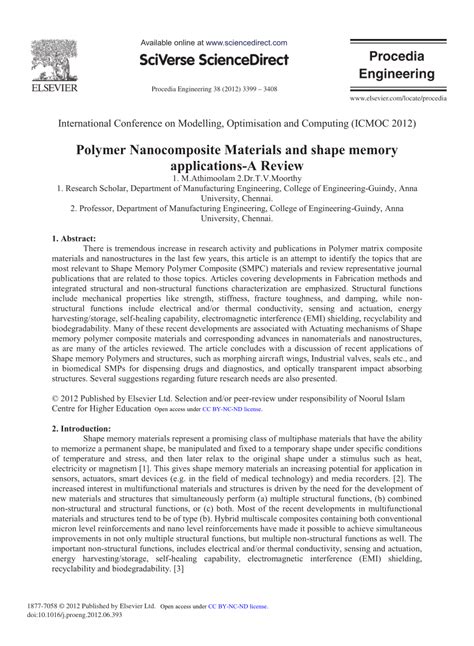 Pdf Polymer Nanocomposite Materials And Shape Memory Applications A Review