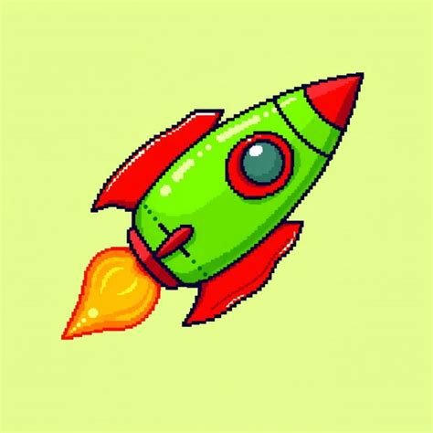 Blast Off With Pixel Art Green Rocket