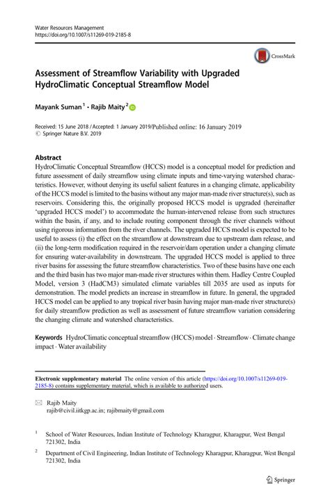 Pdf Assessment Of Streamflow Variability With Upgraded Hydroclimatic Conceptual Streamflow Model