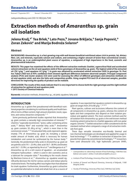 J Sci Food Agric 2015 Krulj Extraction Methods Of Amaranthus Sp Grain Oil Isolation Pdf