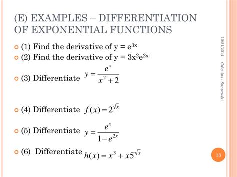 PPT B DERIVATIVES OF EXPONENTIAL FUNCTIONS PowerPoint Presentation ID