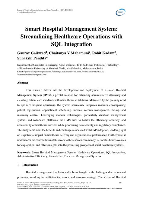 Pdf Smart Hospital Management System Streamlining Healthcare