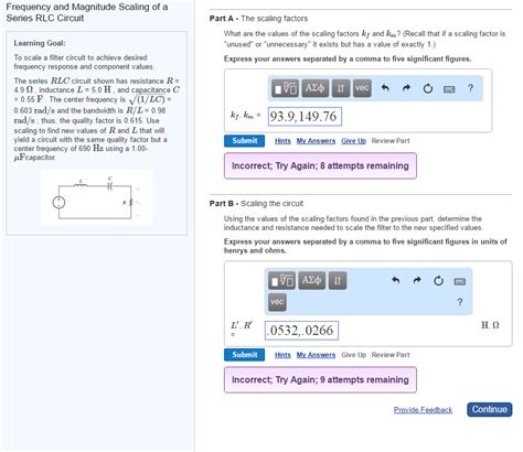 solved frequency and magnitude scaling of a series rlc