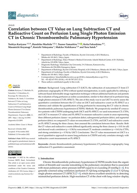 Pdf Correlation Between Ct Value On Lung Subtraction Ct And Radioactive Count On Perfusion
