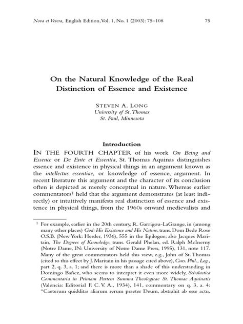 On The Natural Knowledge Of The Real Distinction Between Essence And Existence Pdf Existence