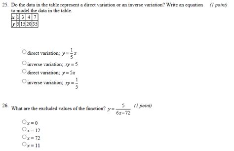 Solved Do The Data In The Table Represent A Direct Variation
