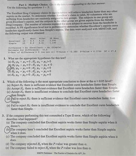 Part 1 Multiple Choice Circle The Letter Corresponding To The Best