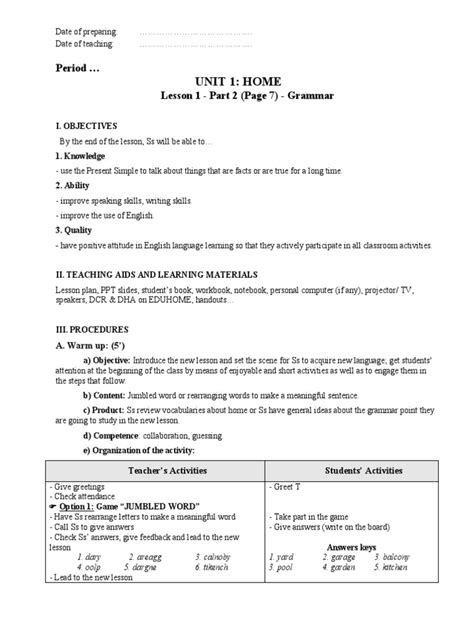 Unit 1 Lesson 1 Part 2 Grammar Pdf Teachers Cognitive