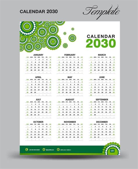 Wall Desk Calendar 2030 Template Desk Calendar 2030 Design Week Start