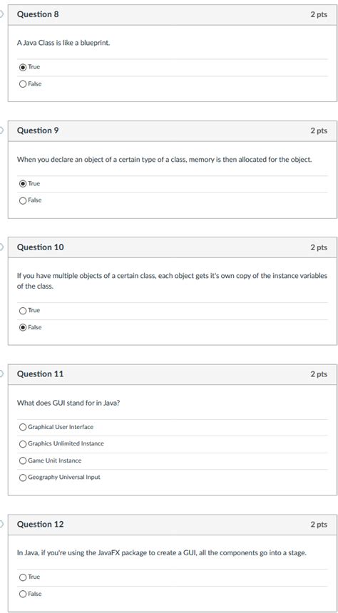 Solved Question 8 2 Pts A Java Class Is Like A Blueprint