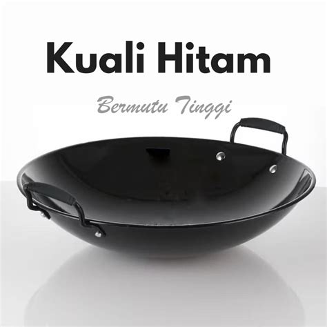 8 Inci 20inci Kuali Hitam Tebal 20cm 50cm Black Enamel Wok Kuali Besi Tak Melekat Duoble Handle
