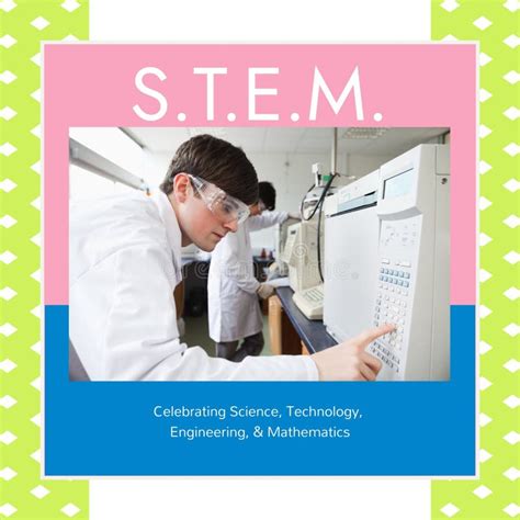 Composite Of Stem Text With Caucasian Scientist Using Electronic Device