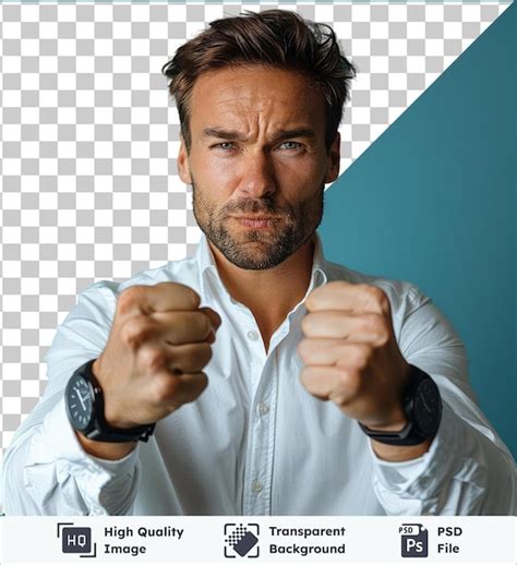 Fondo transparente con aislado aislado en azul atractivo serio hombre caucásico empresario