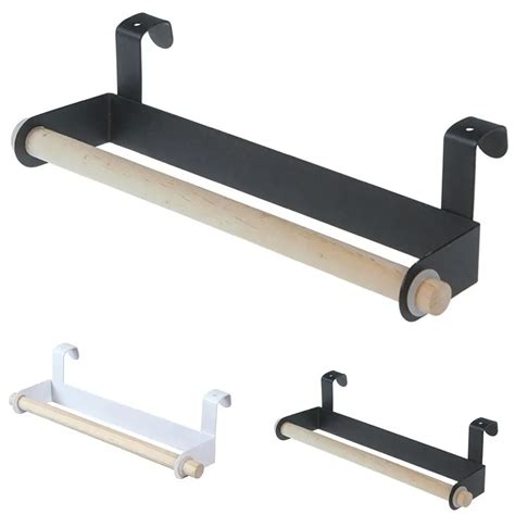 나무 수건 걸이 걸이 바 주방 캐비닛 집착 필름 걸레 걸이 홀더 화장실 롤 종이 선반 보관 랙 Aliexpress