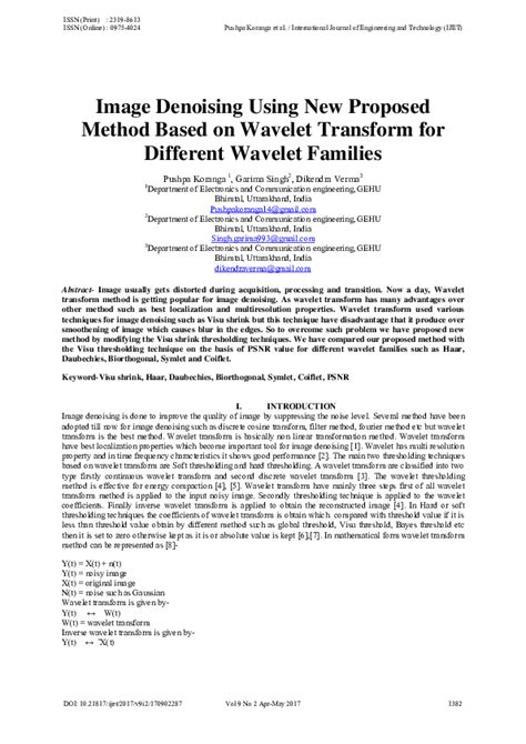 Pdf Image Denoising Using New Proposed Method Based On Wavelet
