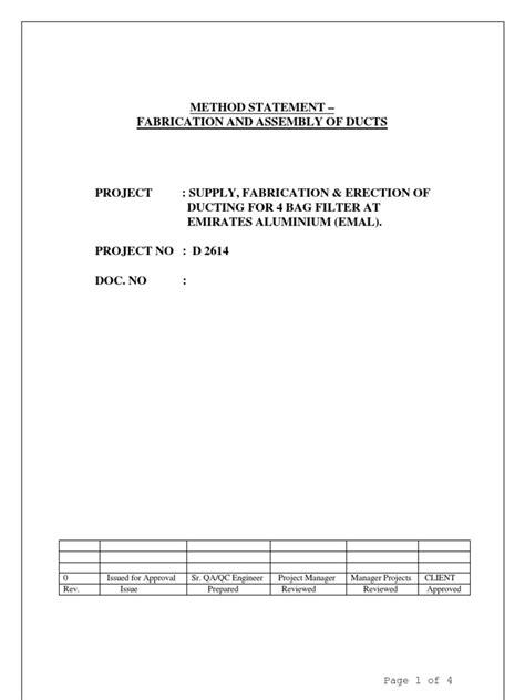 Method Statement Fabrication And Assembly Pdf Metal Fabrication