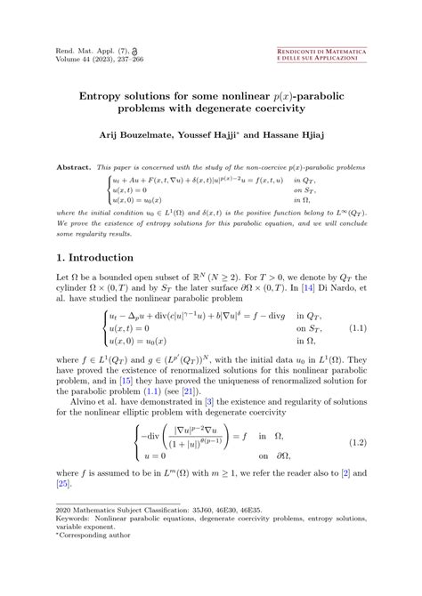 Pdf Entropy Solutions For Some Nonlinear Px Parabolic Problems With