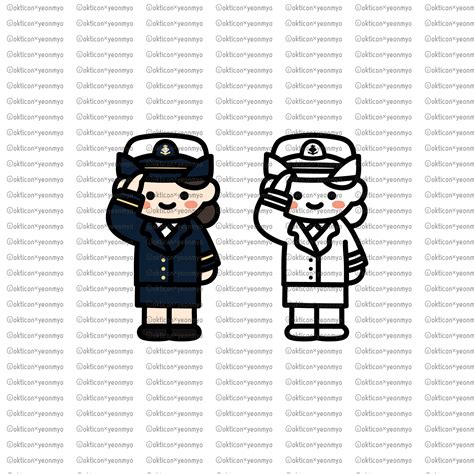 오케이티콘 군인 해군 여군 아이콘 개별 컬러라인