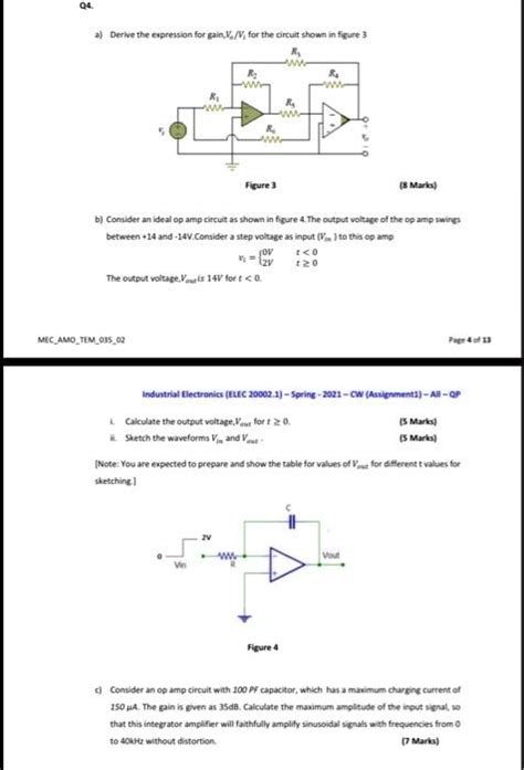 Solved Q4 A Derive The Expression For Gain Vv For The Circuit Shown In Figure 3 R Wv R2 R