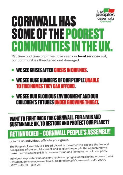Peoples Assembly For Cornwall Set For Redruth Launch On Saturday