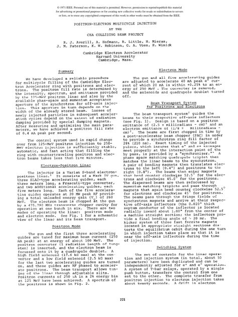 Pdf Positron Electron Multicycle Injection At The Cea Colliding Beam Project