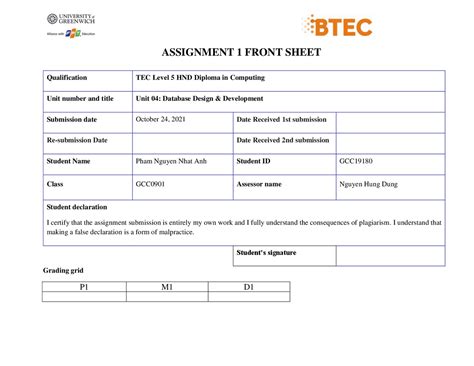 Assignment 1 Database Design Greenwich Fpt Docsity