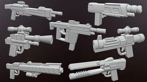 sci fi gun base meshes with uv flippednormals
