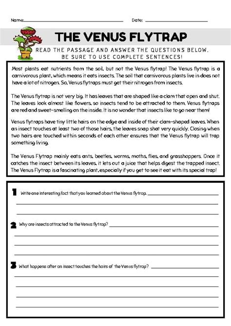 Reading Comprehension Passages With Open Ended Questions Responses