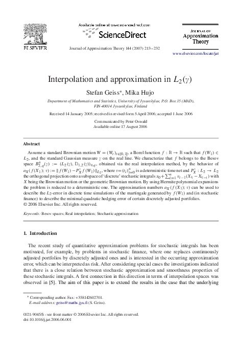 Pdf Interpolation And Approximation In L2γ