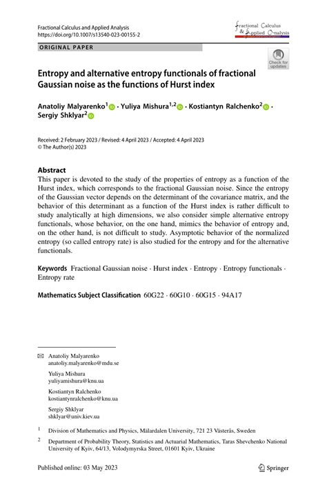 Pdf Entropy And Alternative Entropy Functionals Of Fractional