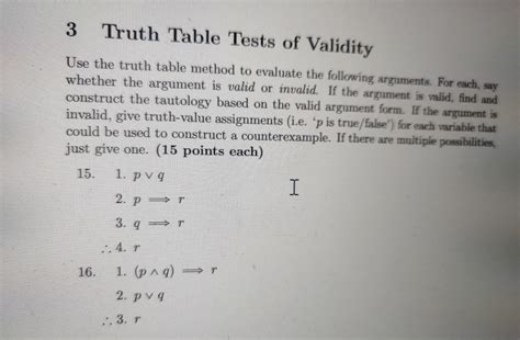 Solved Truth Table Tests Of Validity Use The Truth Table Chegg