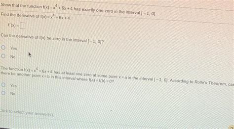 Solved Show That The Function F X X4 6x 4 Has Exactly